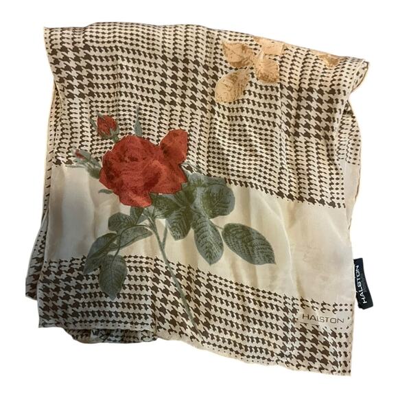 H by Halston | Accessories | Halston Vintage Cream Silk Houndstooth ...